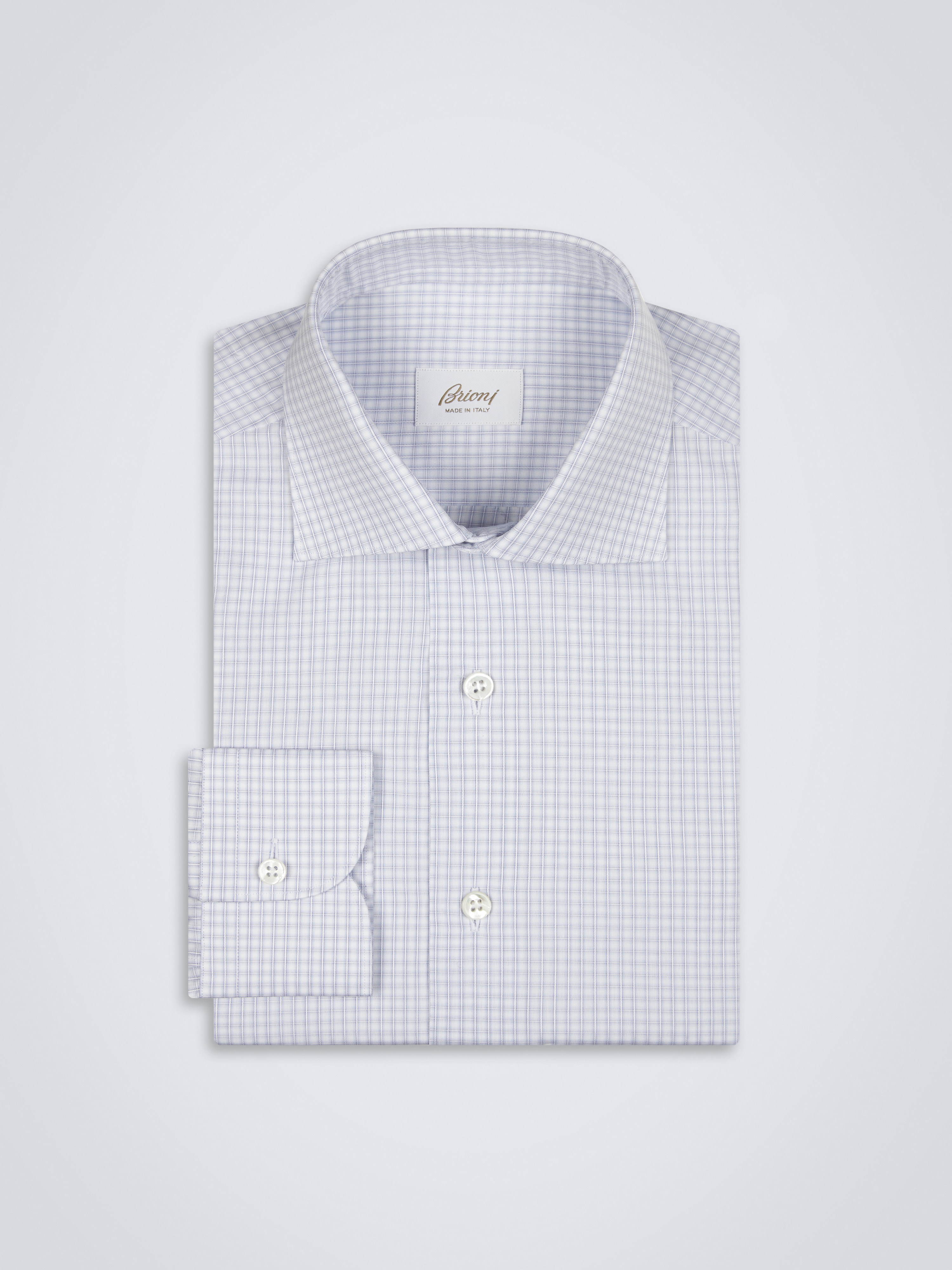 White and light blue checked cotton formal shirt | Brioni® us Official ...