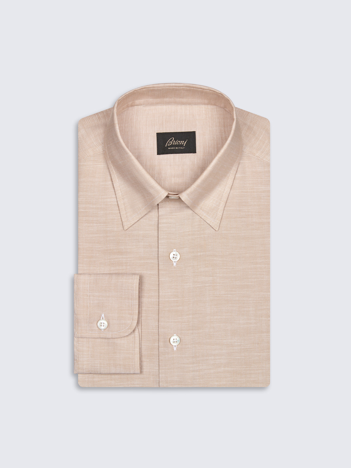 Beige cotton hidden button-down shirt