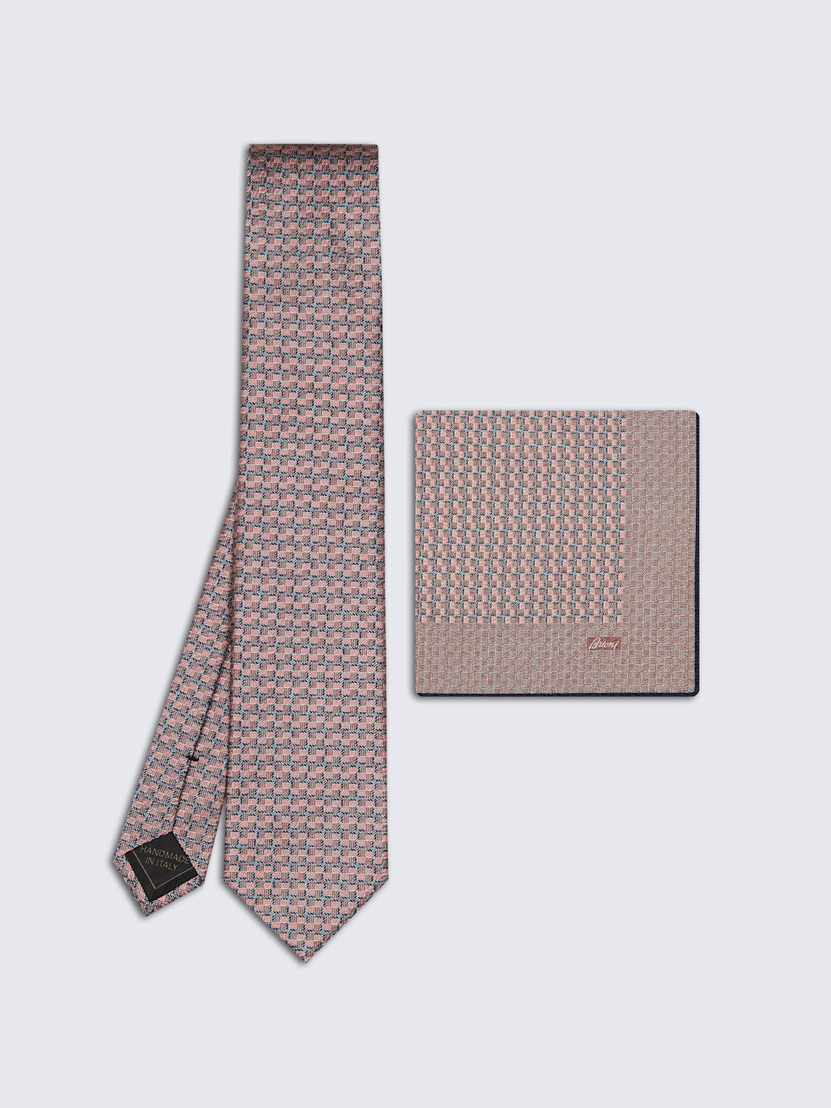 Pink and blue micro motif silk tie set