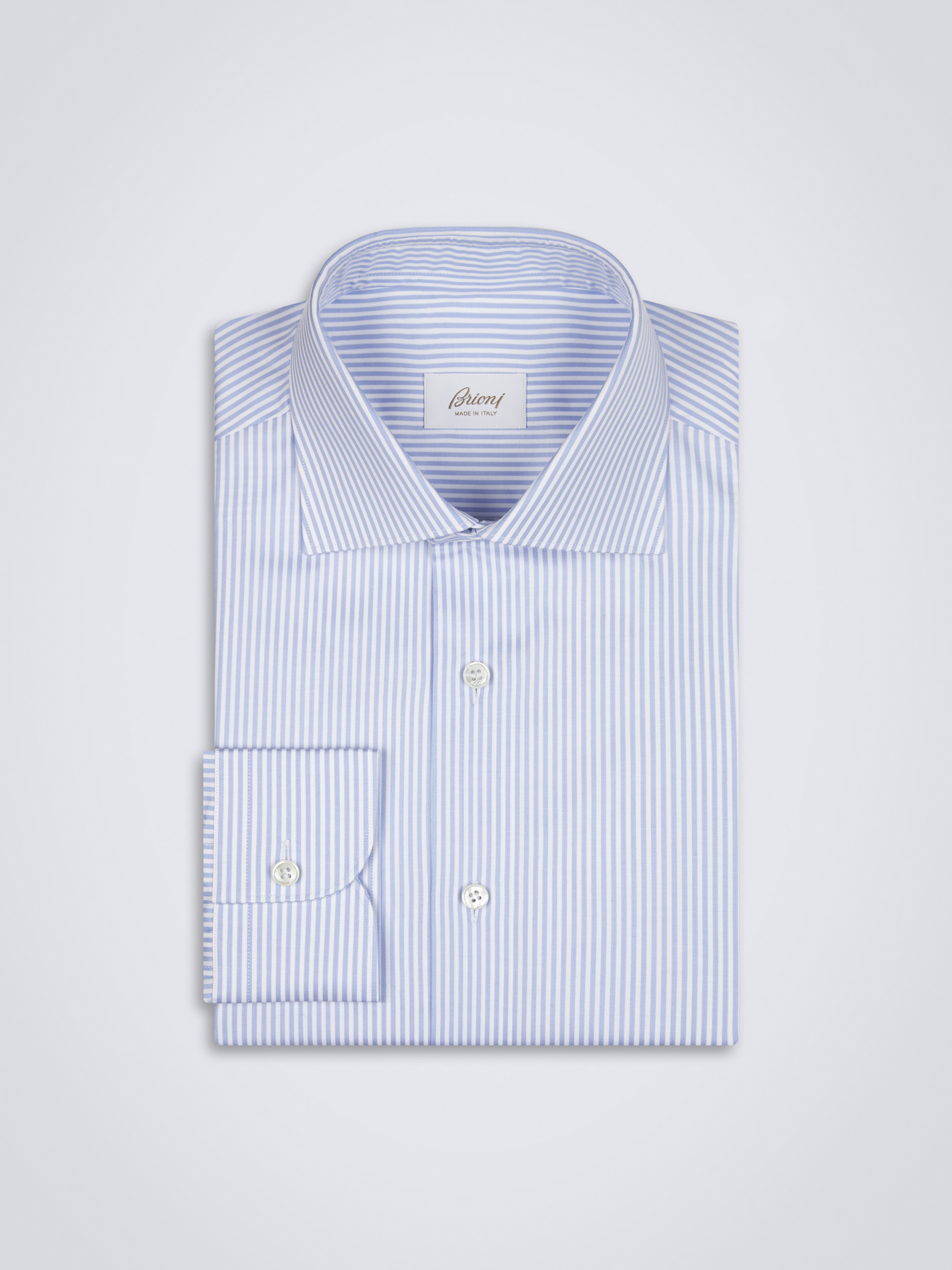 White and sky blue striped organic cotton formal shirt | Brioni® US ...