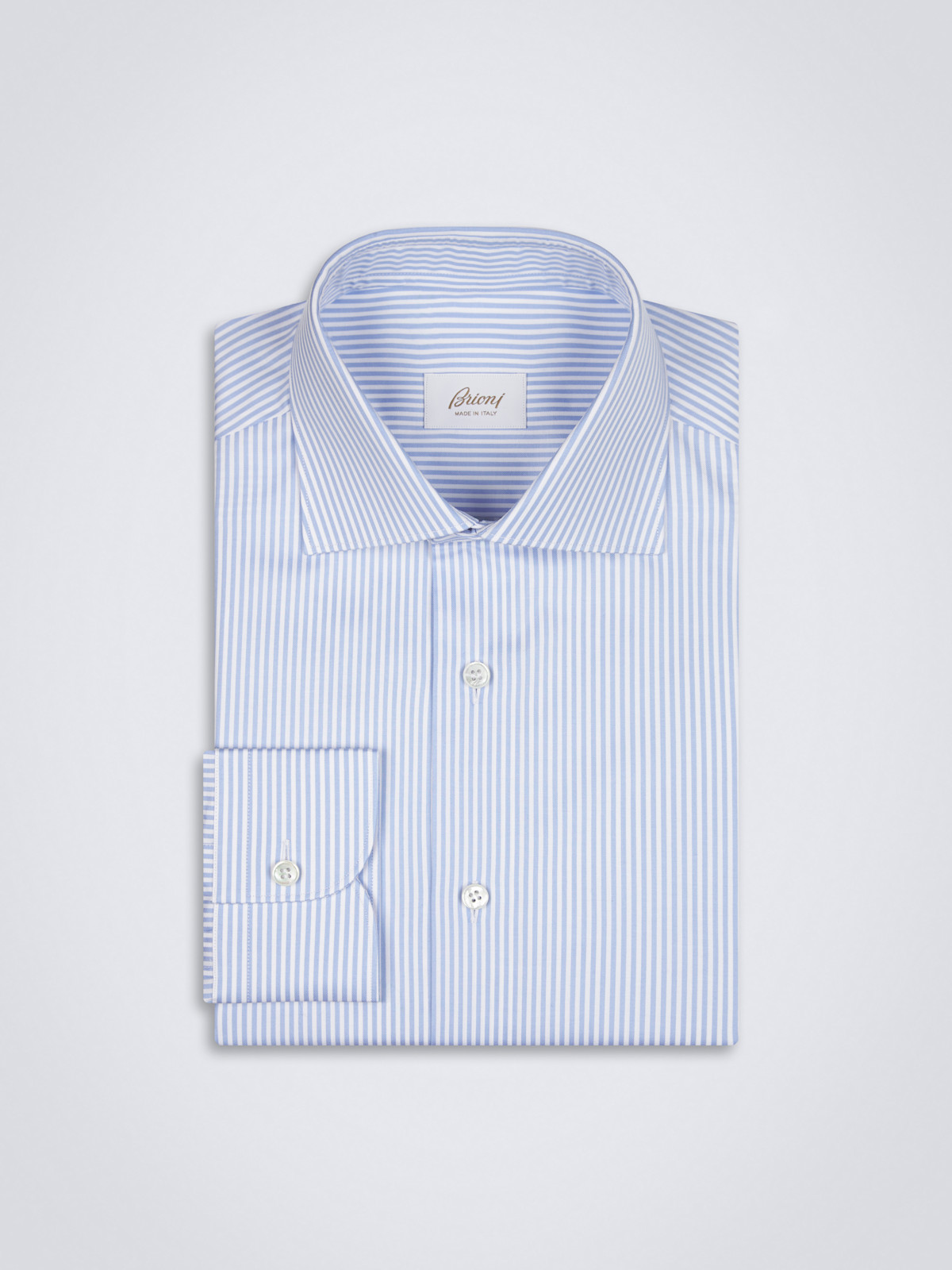 White and sky blue striped organic cotton formal shirt | Brioni® US ...