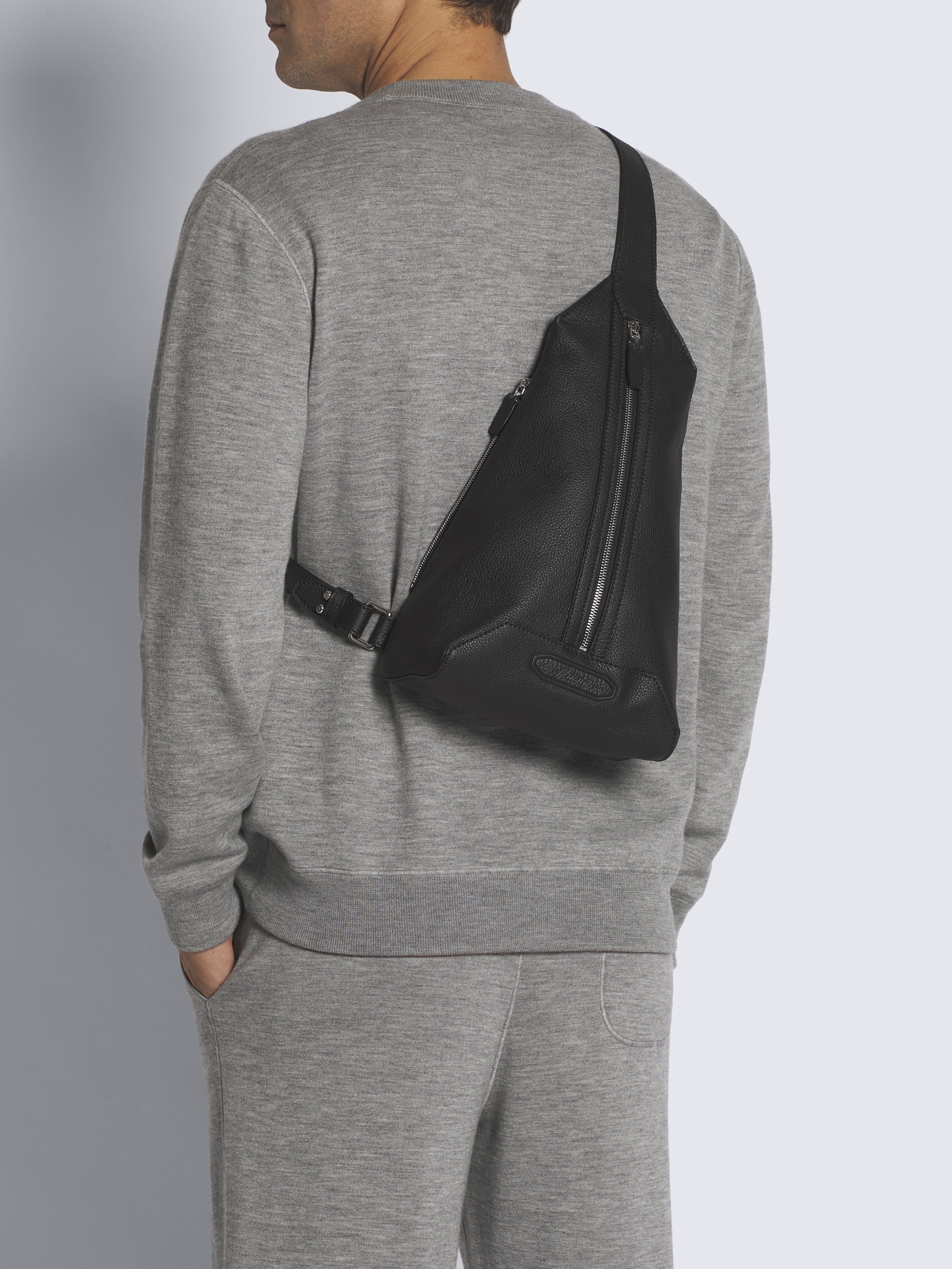 Black grained leather sling bag | Brioni® US Official Store