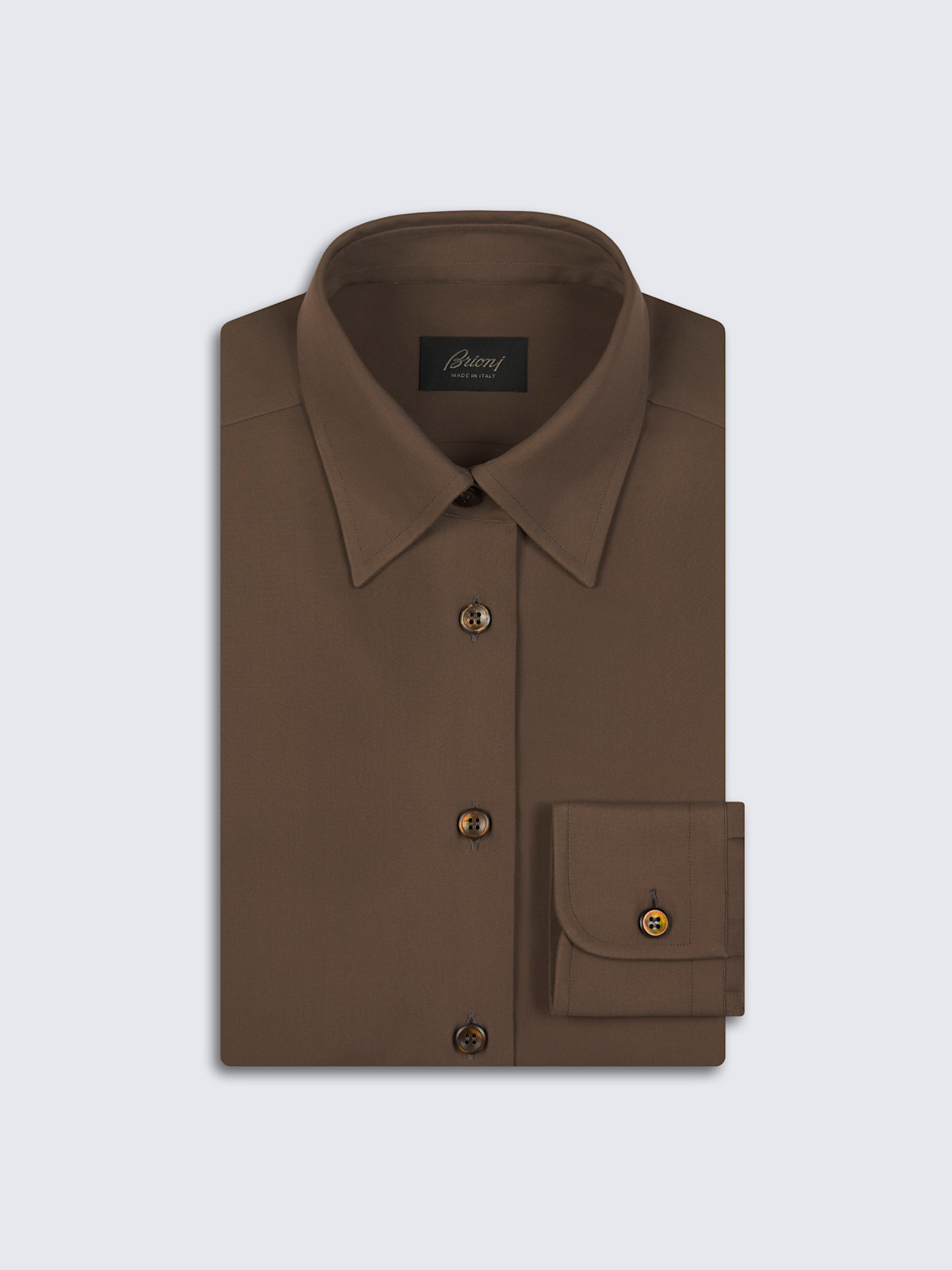 Brown silk hidden button-down shirt
