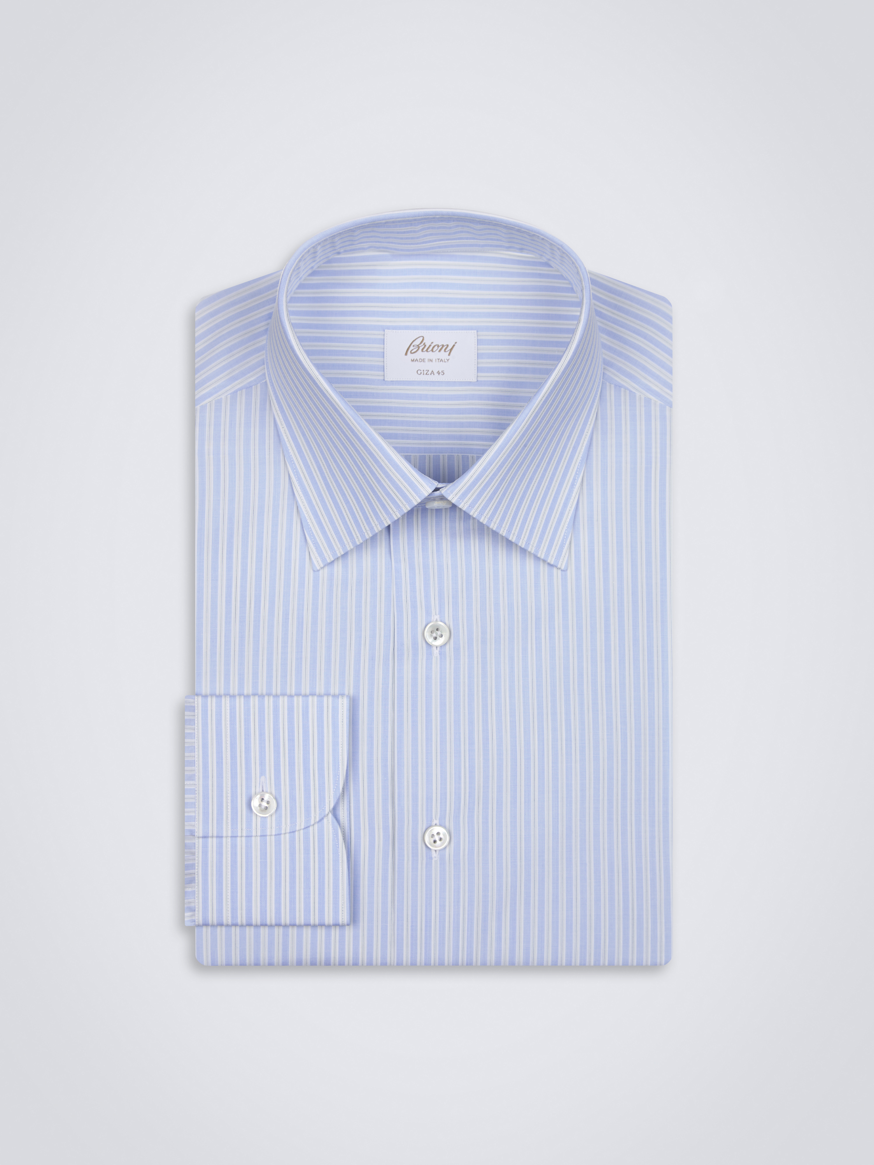 Sky blue and white striped Giza 45 cotton formal shirt | Brioni® GB ...