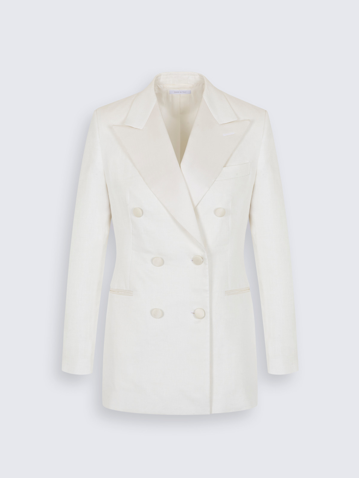 White linen double-breasted Flavia evening blazer