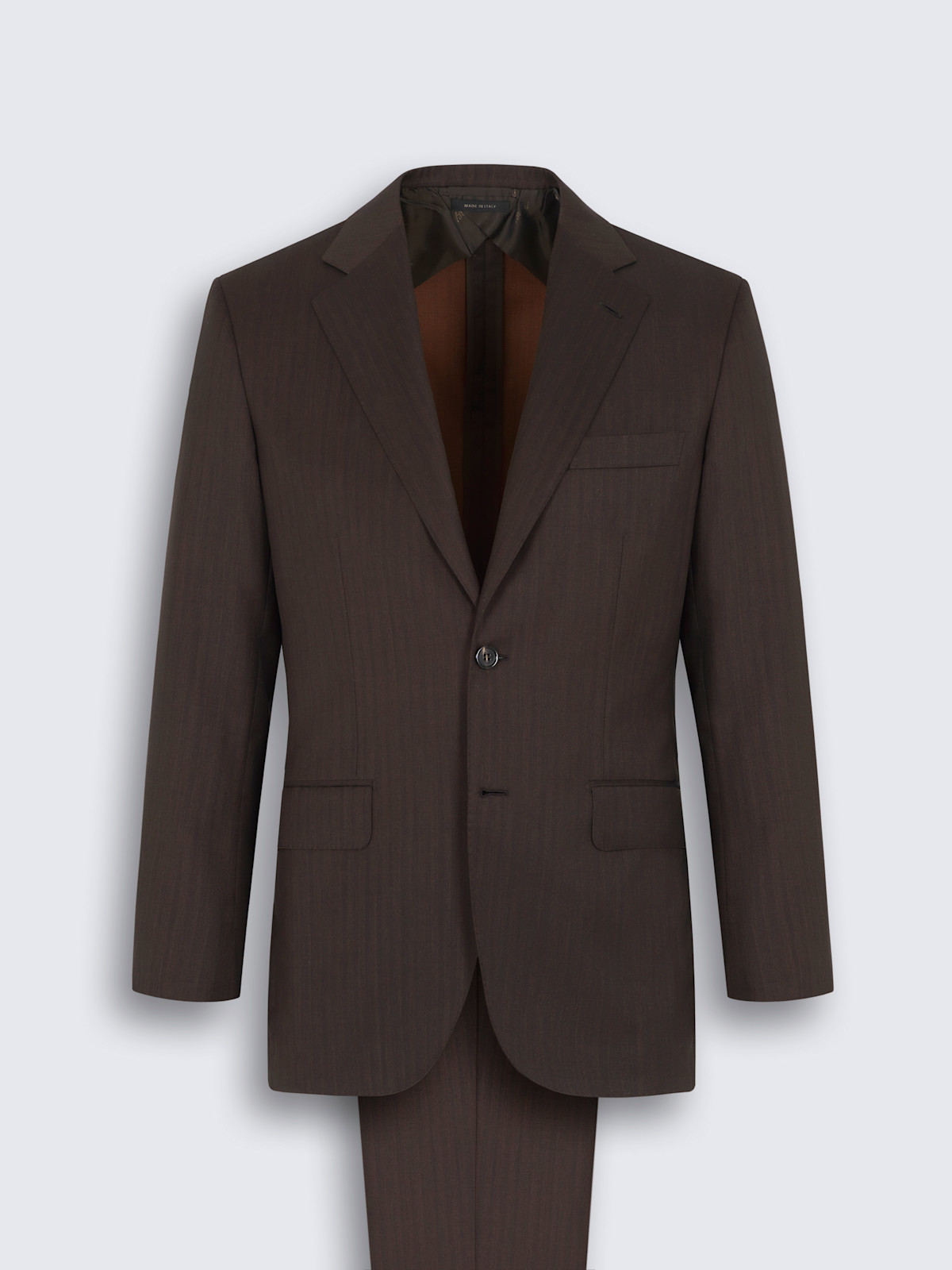 Iridescent dark brown wool and silk Plume suit