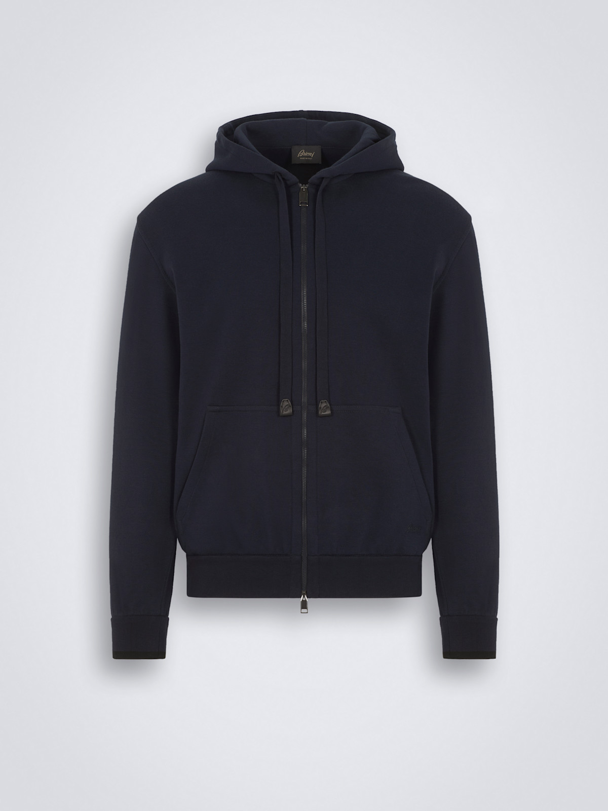 Essential navy blue stretch cotton full-zip hooded blouson