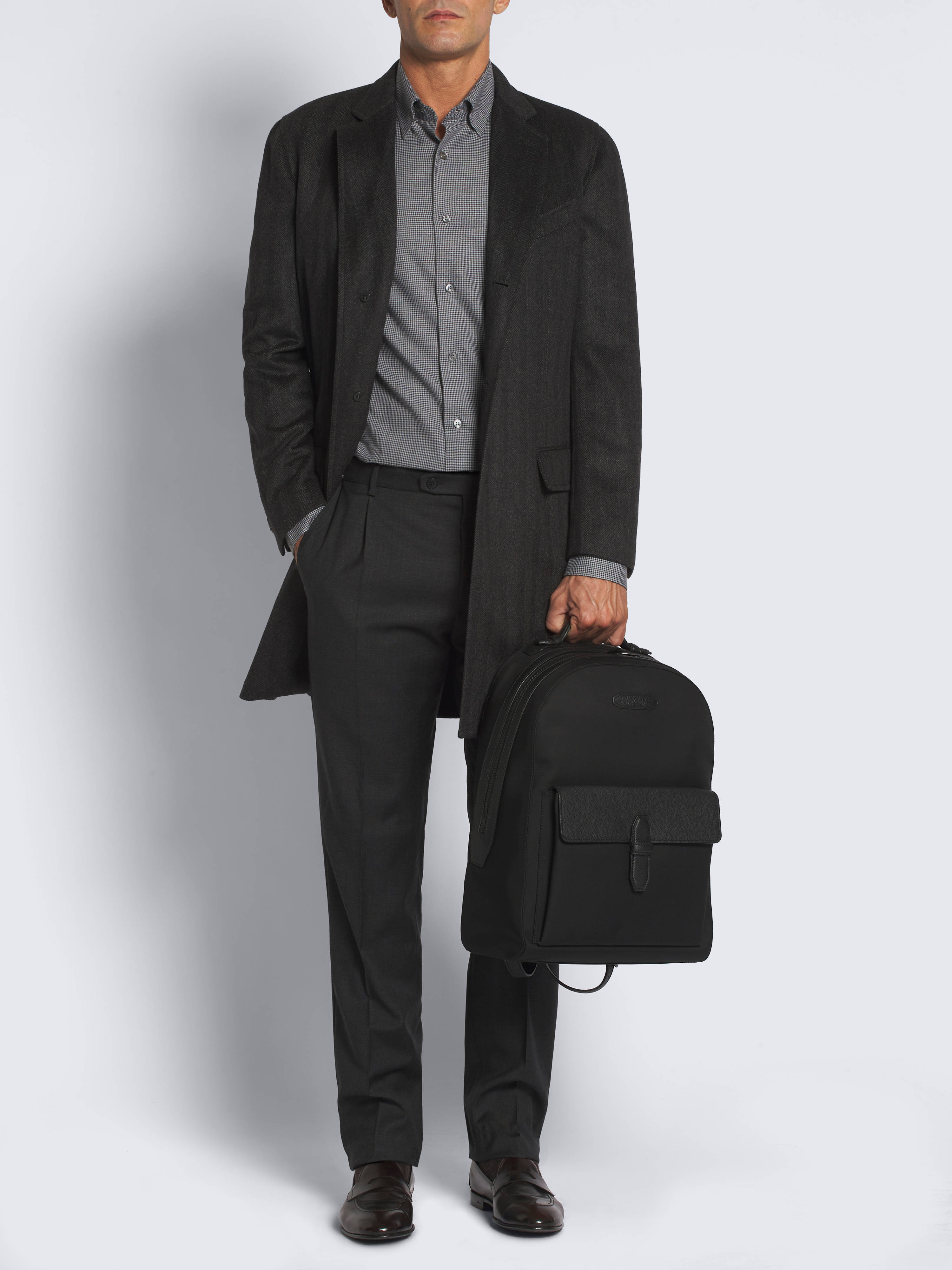 Black Nylon And Grained Leather Backpack Brioni® Au Official Store