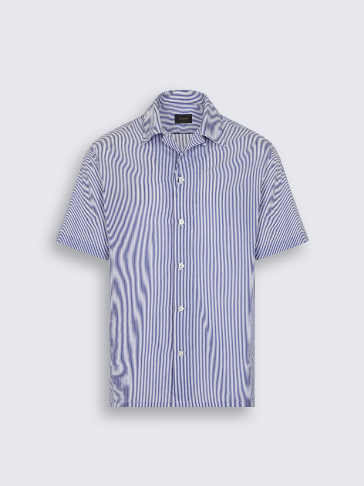 White and sky blue striped cotton cuban shirt