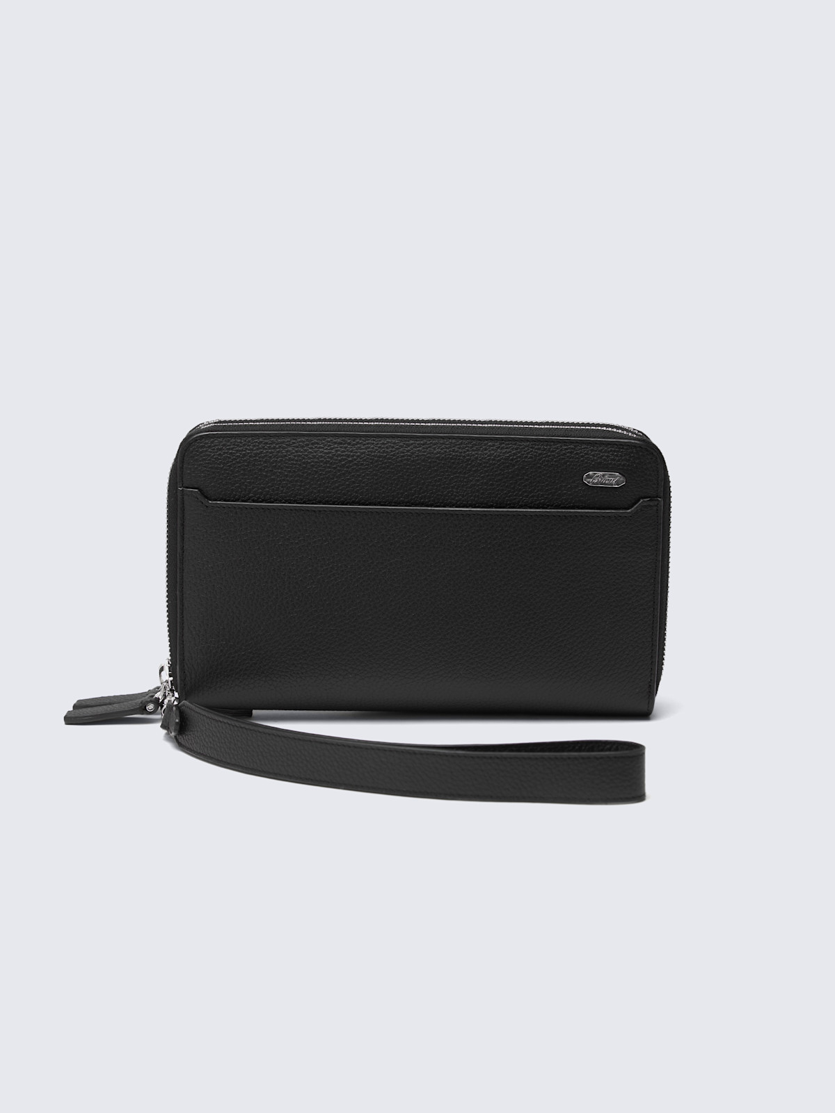 Black grained leather double zip wallet