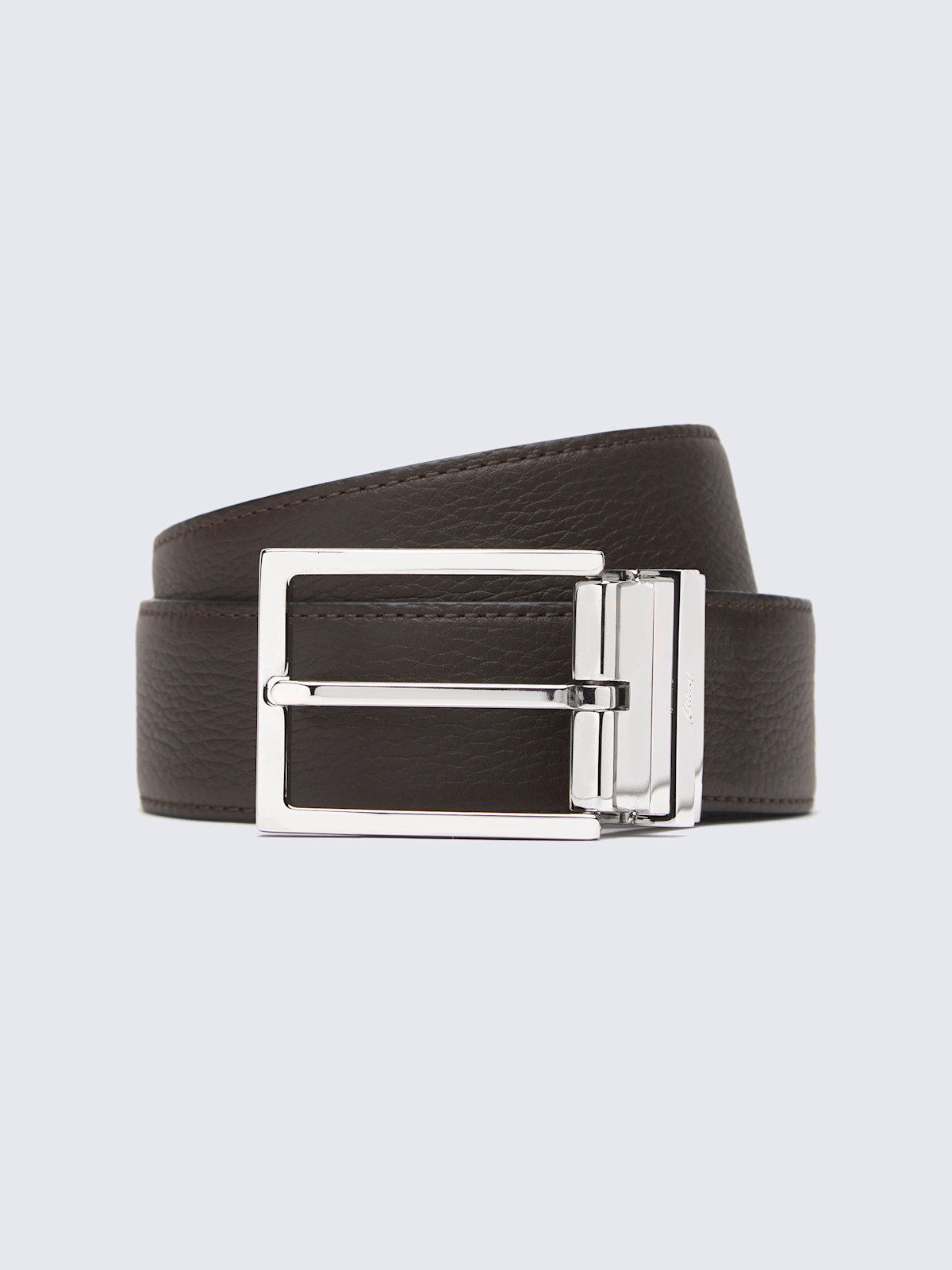 Dark brown and black grained and nappa calfskin reversible belt