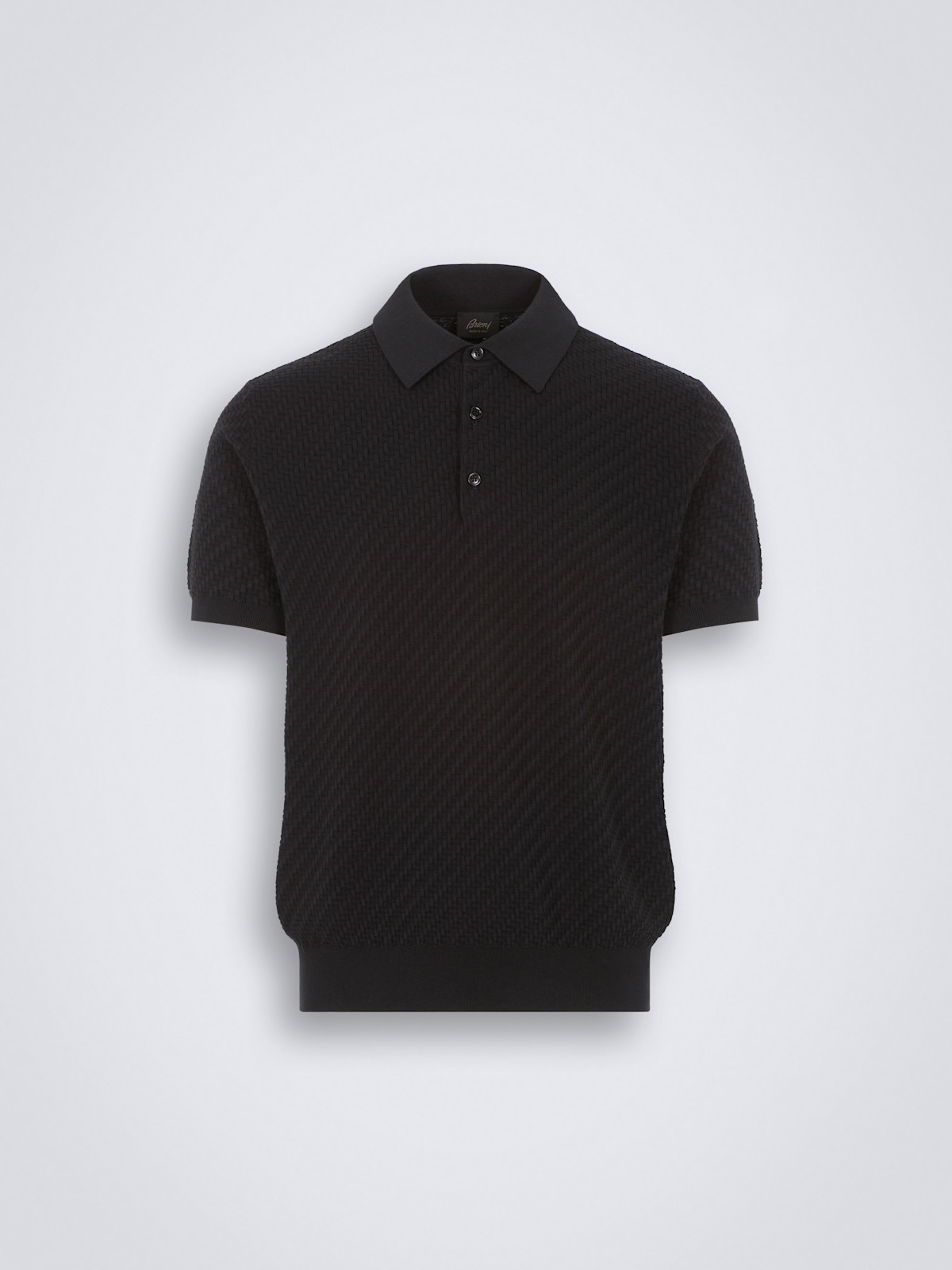 Black organic cotton, silk and cashmere Trama weave polo