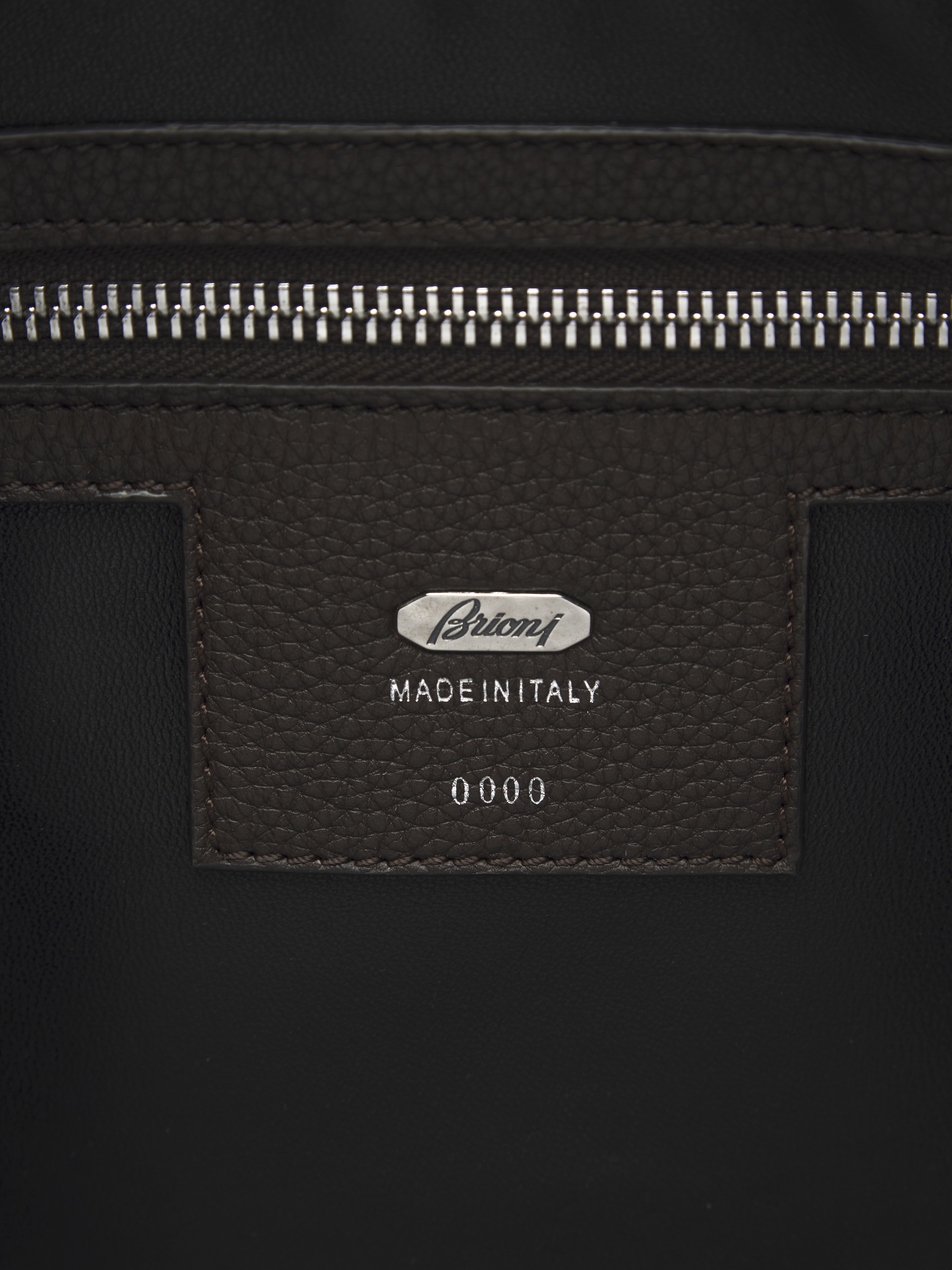 Dark brown grained leather messenger bag | Brioni® MY Official Store