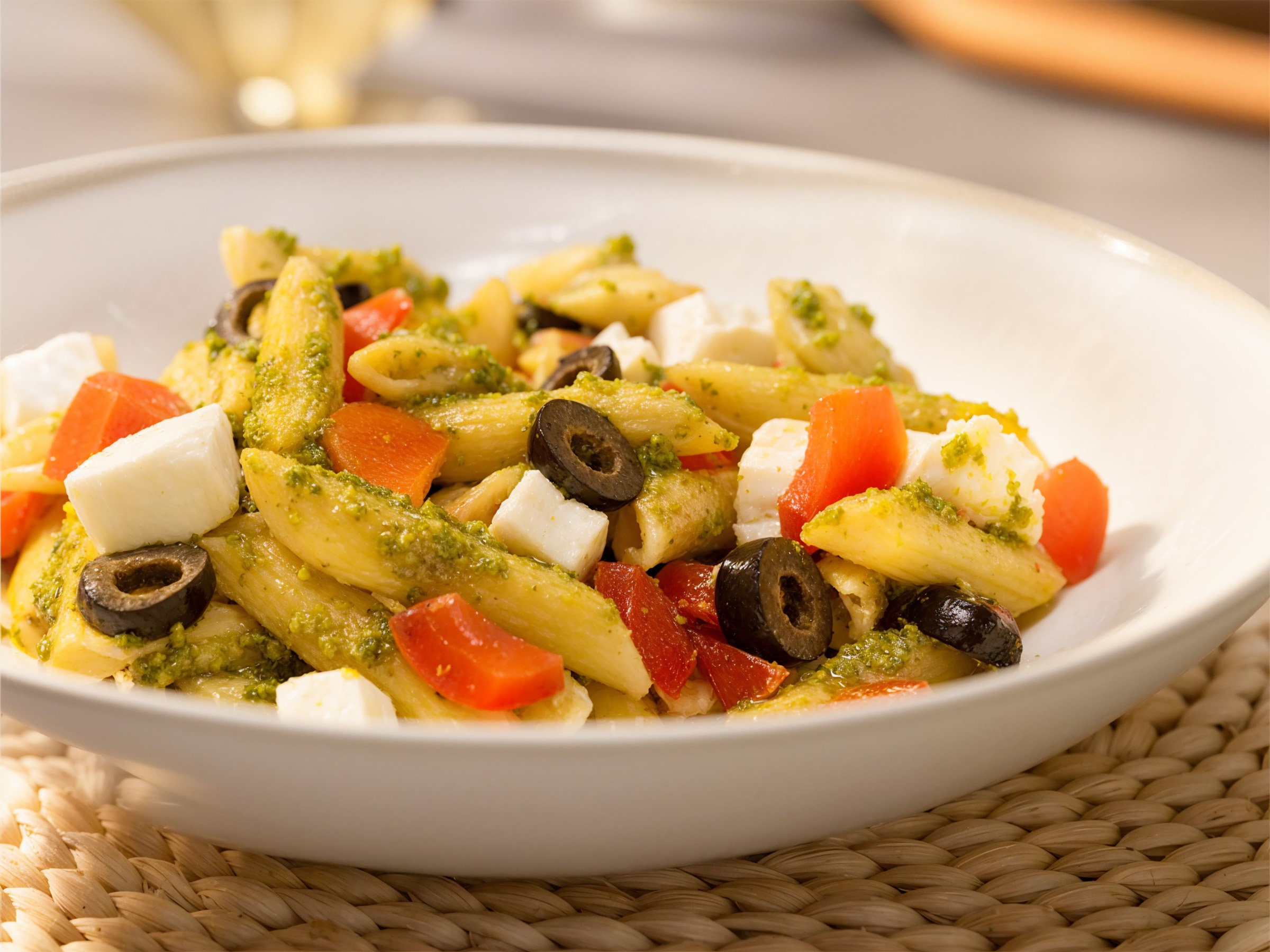 Penne rigate al Pesto Barilla alla genovese con feta, olive e ...