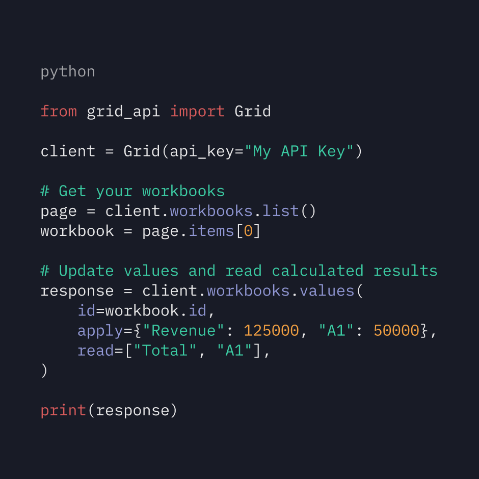 GRID — Spreadsheet Engine API