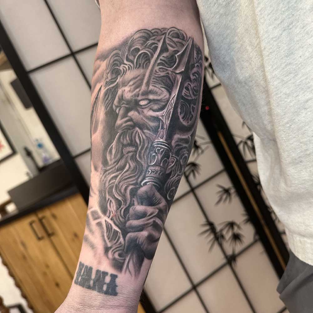 Poseidon Realistic Tattoos Realistic Bust Of Neptune Portrait Tattoo