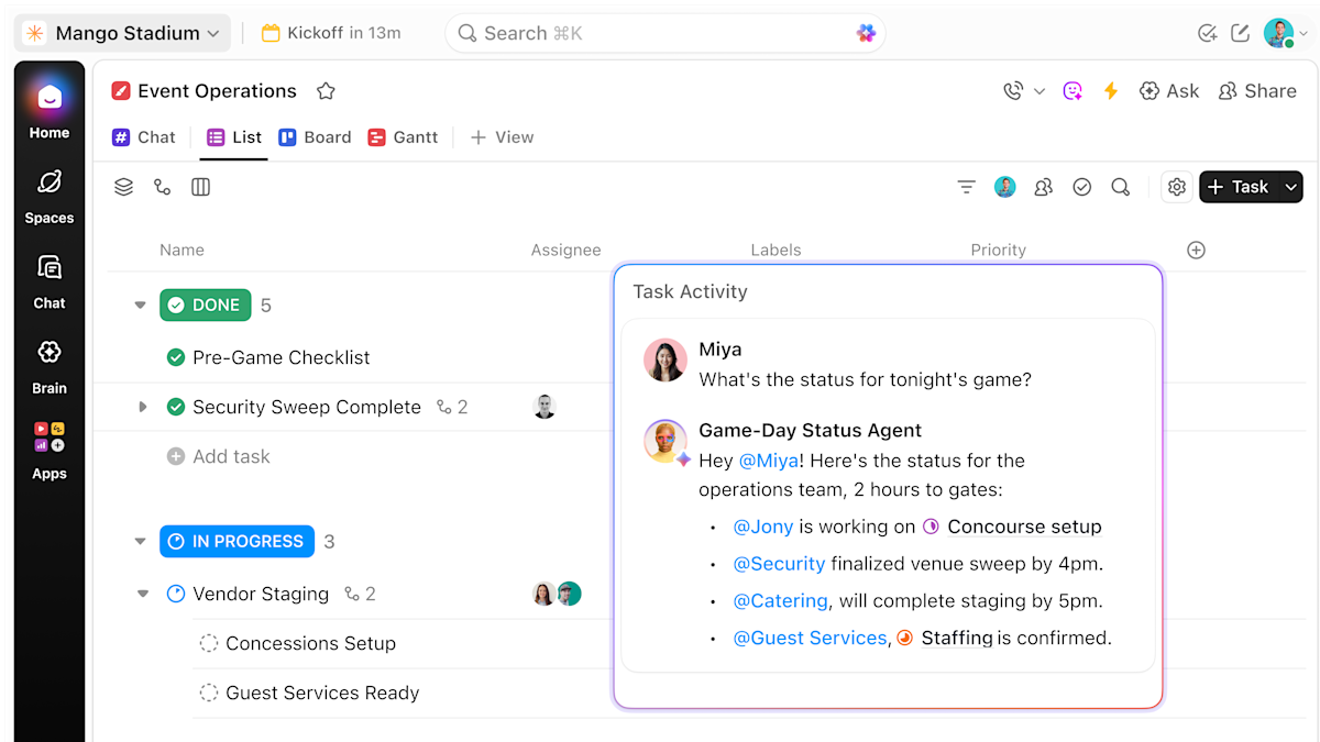 AI for Venue Operations | Stadium Operations Software | ClickUp