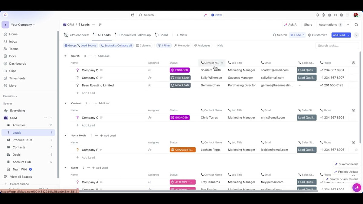 The Best CRM Solution For Small Businesses | ClickUp™
