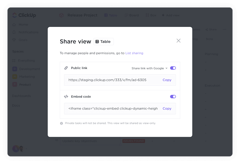 Table view in ClickUp™