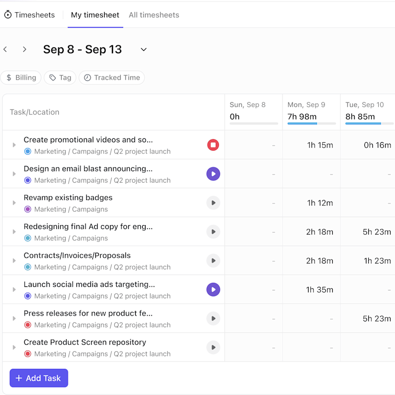 Project Time tracking in ClickUp™