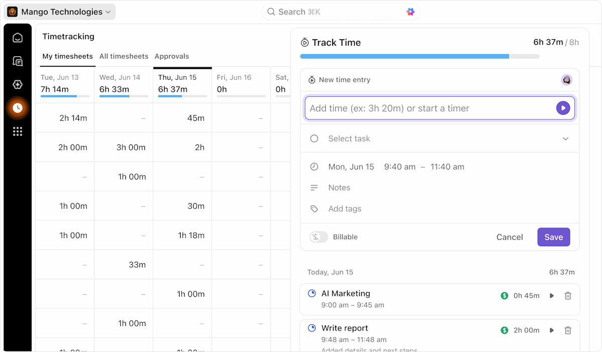 Project Time tracking in ClickUp™