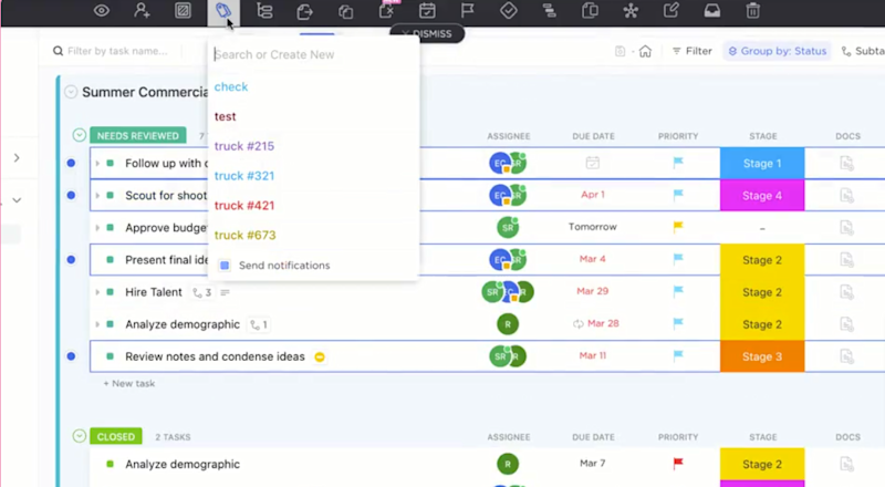 Bulk Action Toolbar in ClickUp™