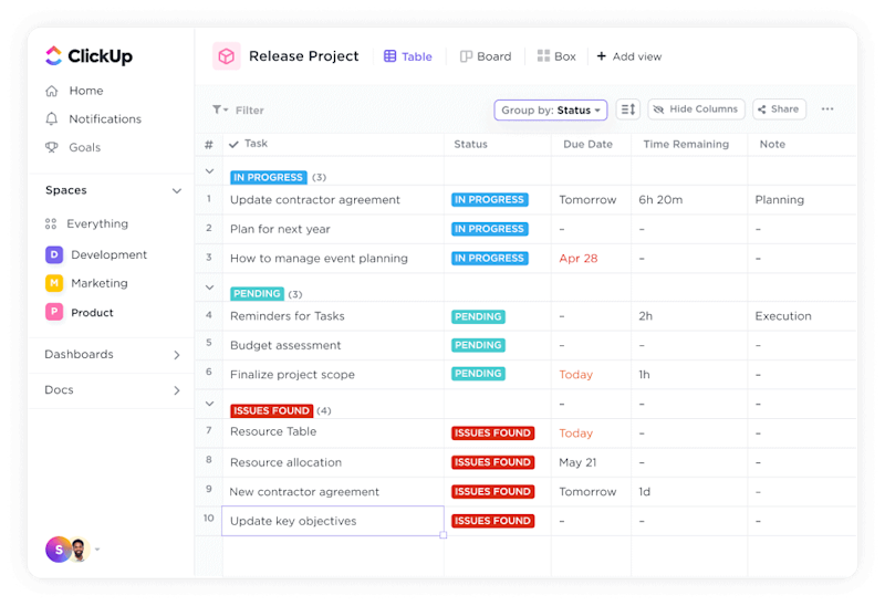 Table view in ClickUp™
