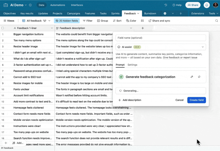How to use Airtable AI field | Airtable Guides