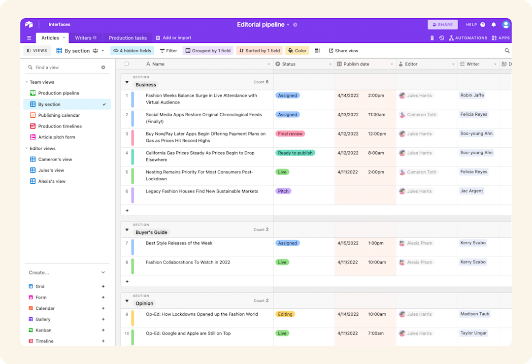 Create Custom Views Of Your Data In Airtable Airtable Guides