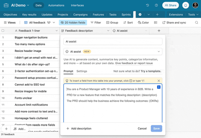 How to use Airtable AI field | Airtable Guides