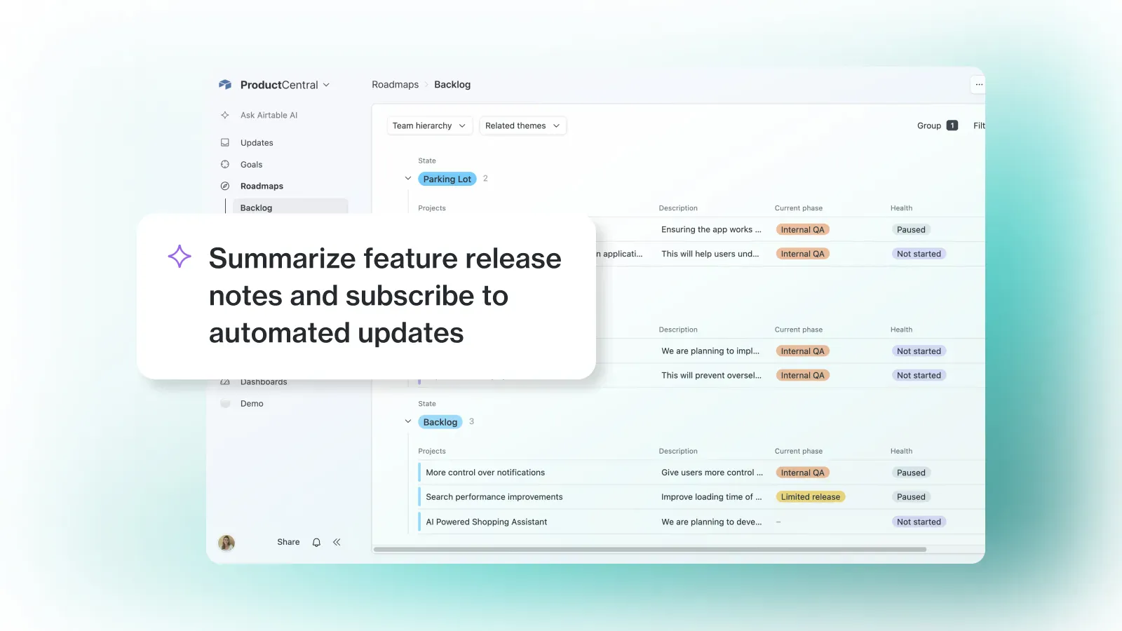 Demo: Mastering your product roadmap - Airtable