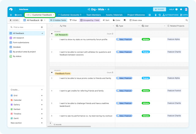 Centralize product feedback with Airtable | Airtable Guides