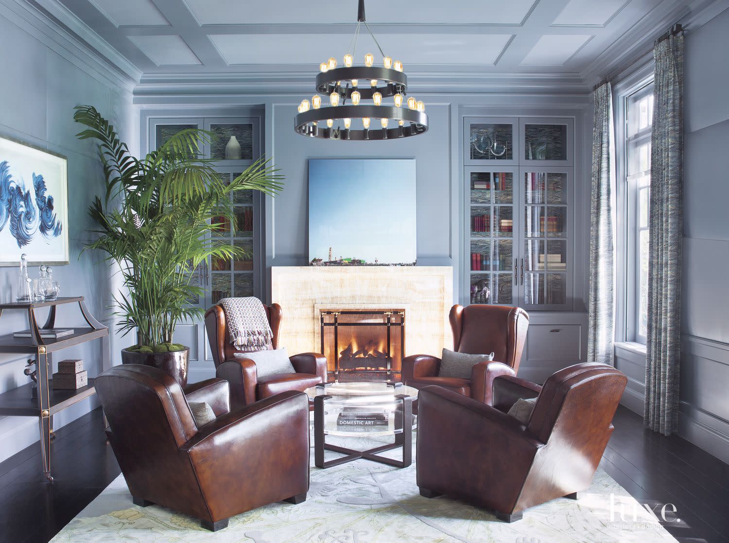 Transitional Blue Paneled Study | Luxe Interiors + Design