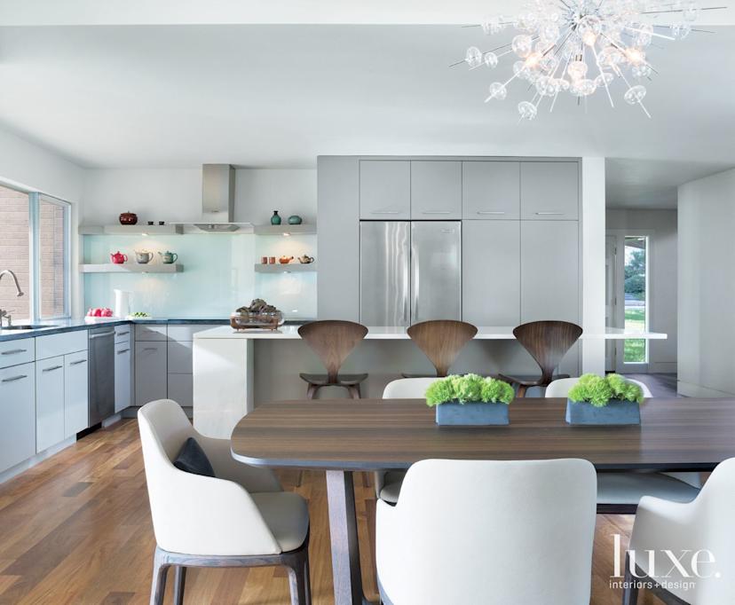 Neutral Modern Kitchen and Dining Area | Luxe Interiors + Design