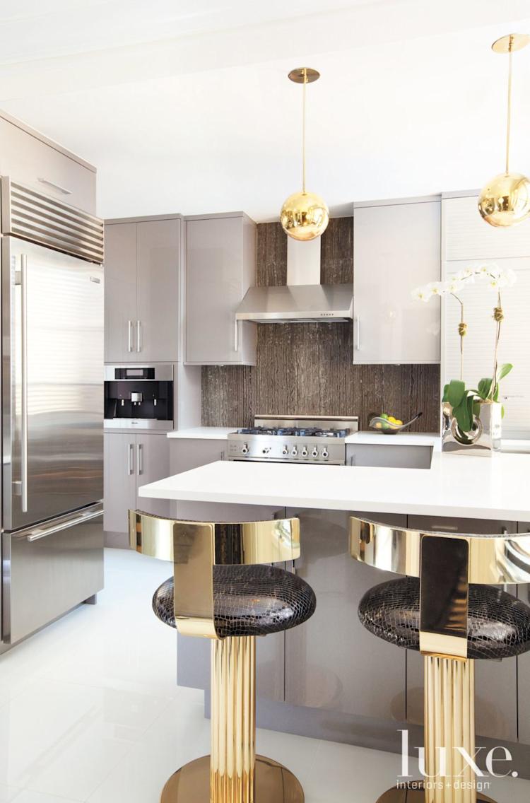 Modern Kitchen with Gold Accents | Luxe Interiors + Design
