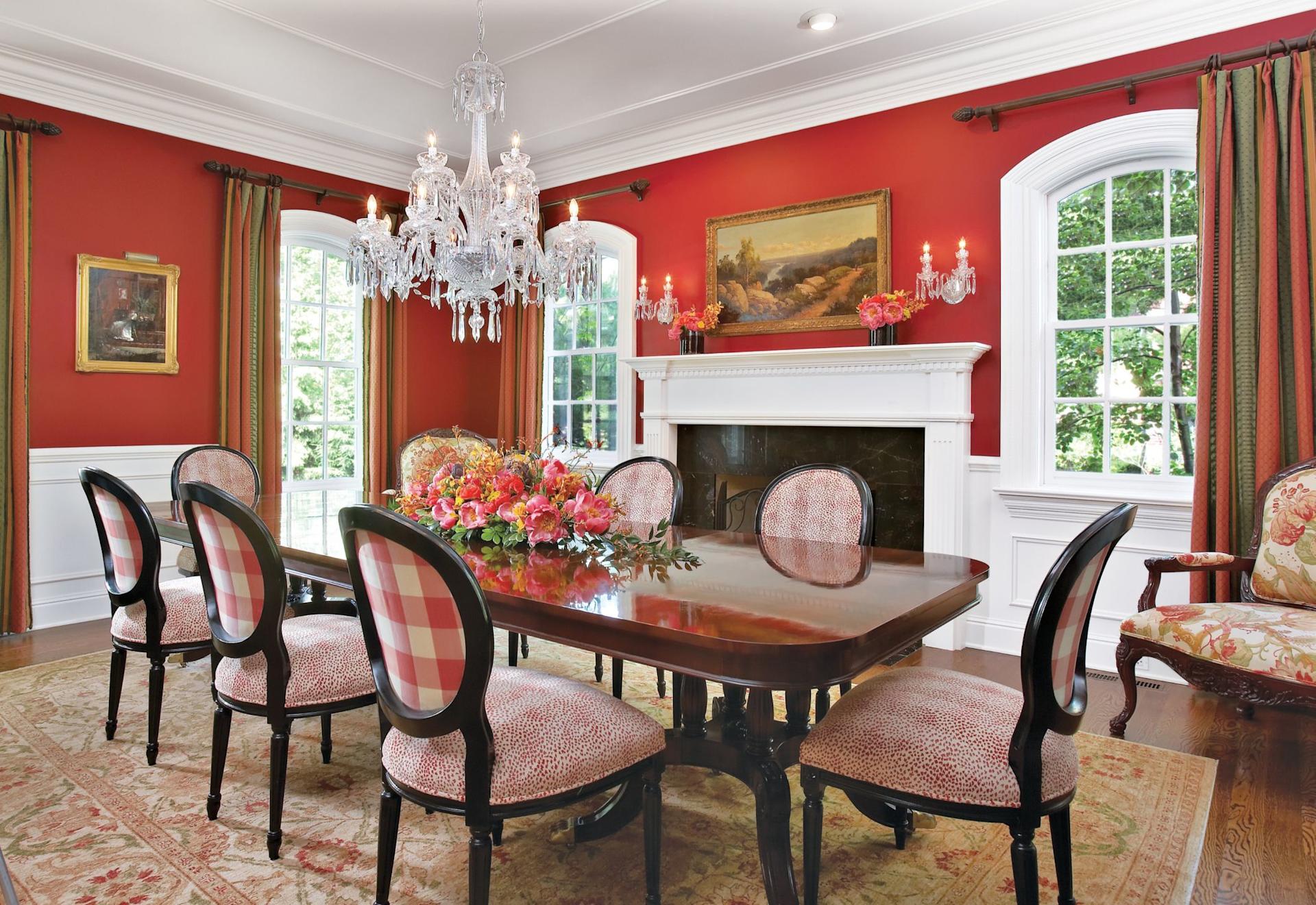 Traditional Red Dining Room | LUXE Interiors + Design