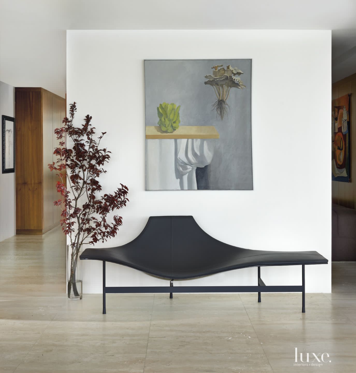 Modern White Hall Detail with Gallery Wall | LUXE Interiors + Design