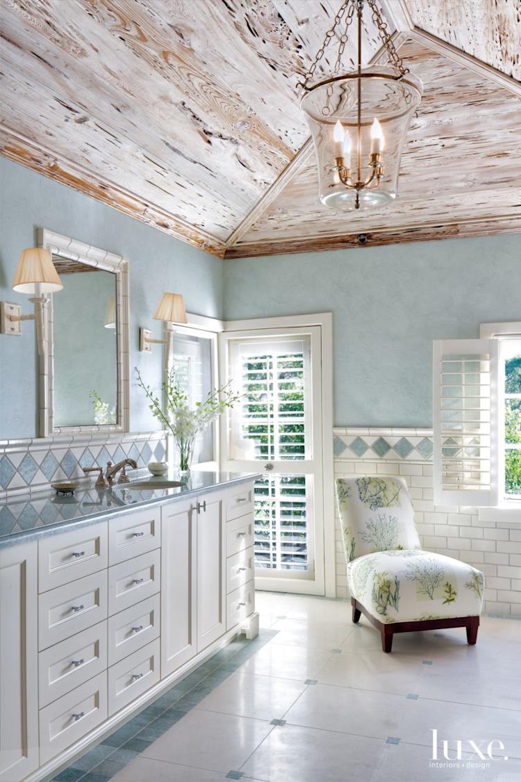 Traditional Blue Master Bathroom with Pale Blue Walls | LUXE Interiors ...
