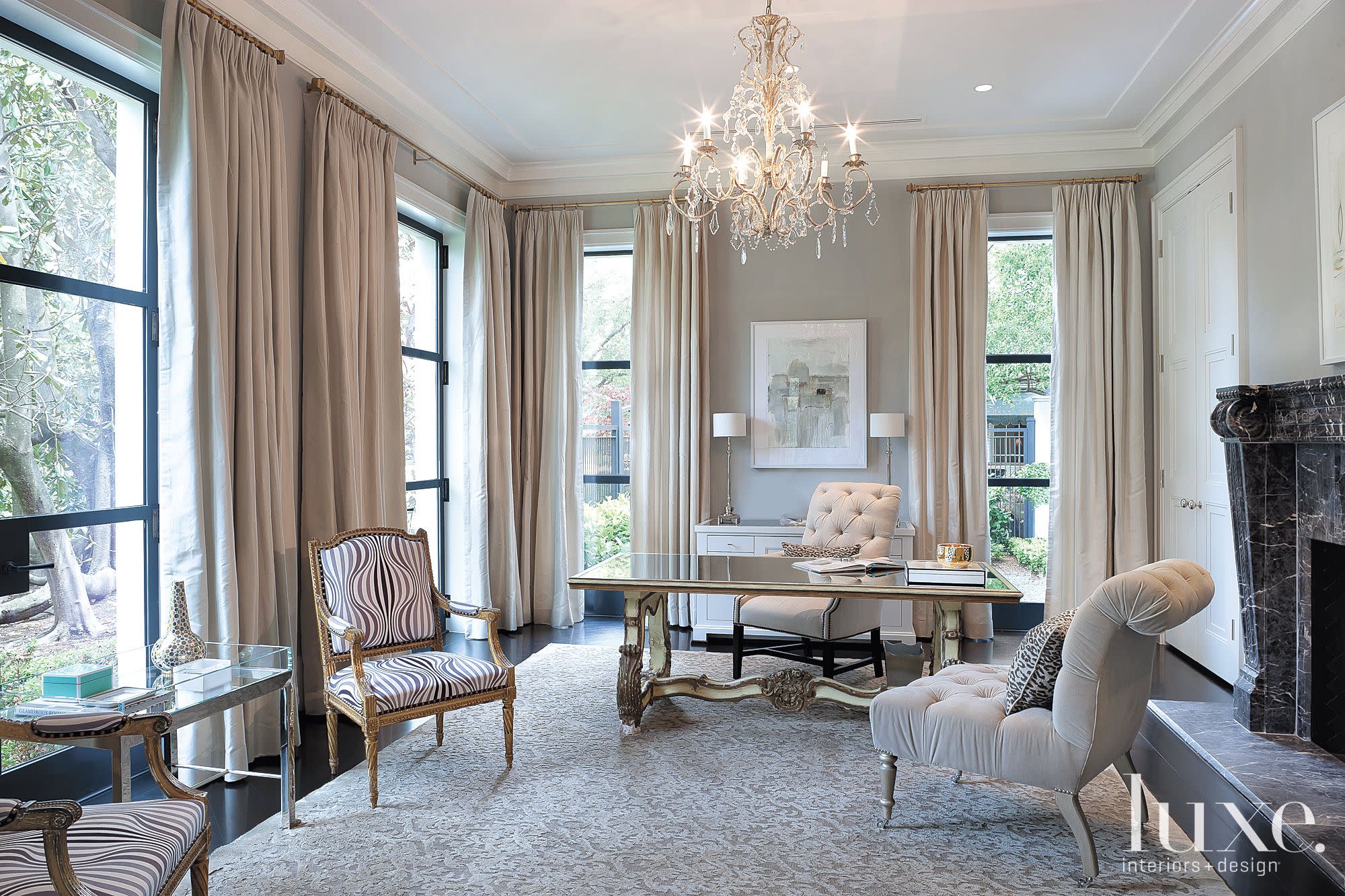 Regency-Style Home Office | LUXE Interiors + Design