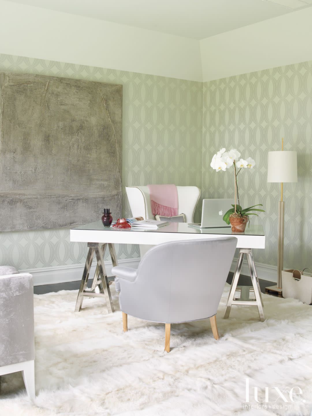 Modern Neutral Colored Home Office | LUXE Interiors + Design