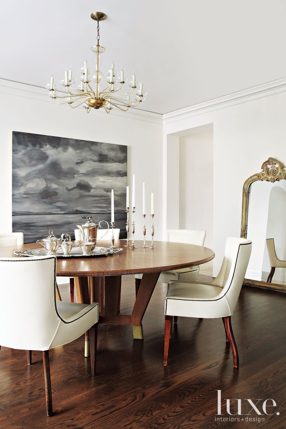 Mediterranean Neutral Dining Room with Round Table | Luxe Interiors ...