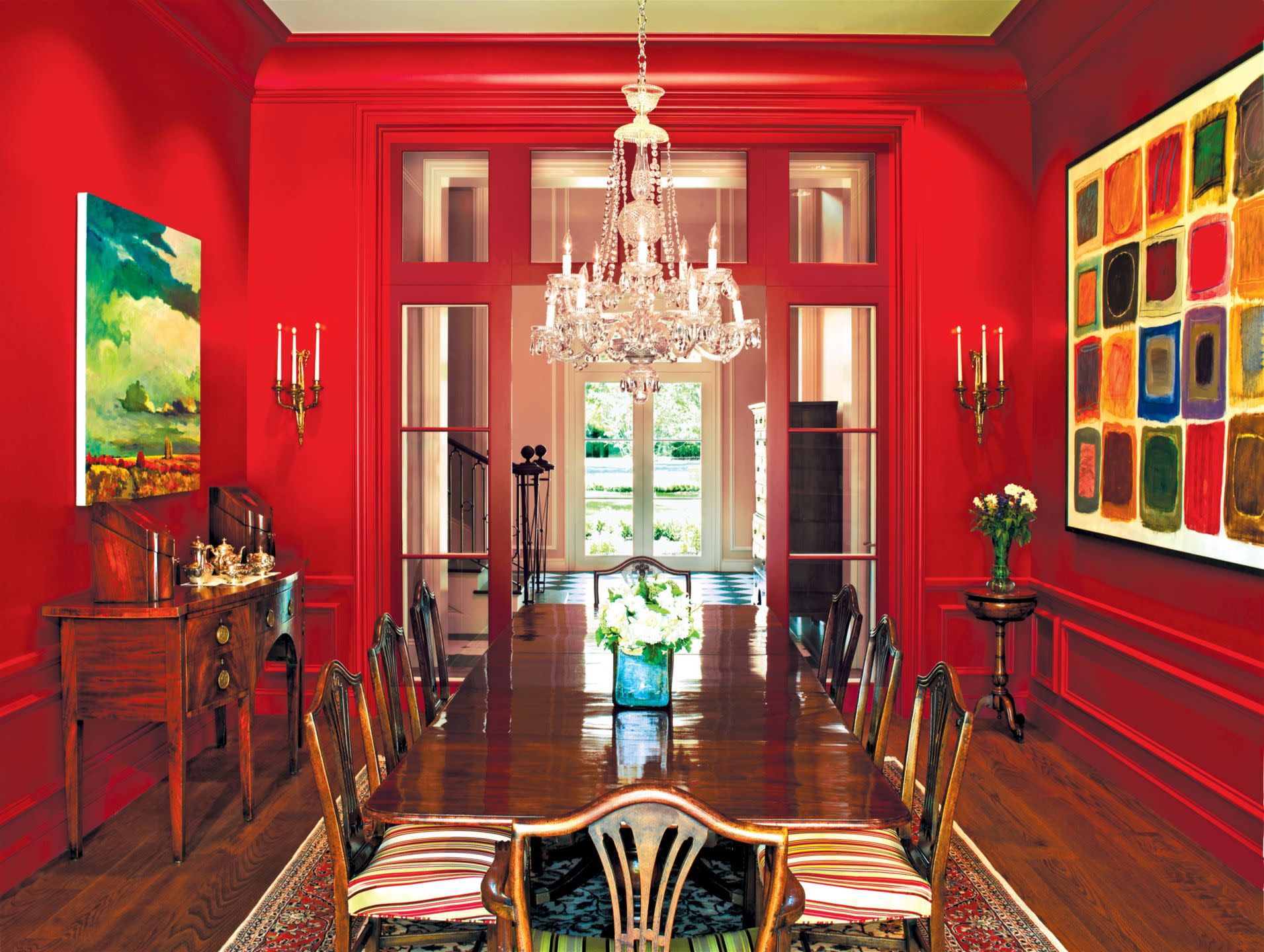 Traditional Red Dining Room | LUXE Interiors + Design