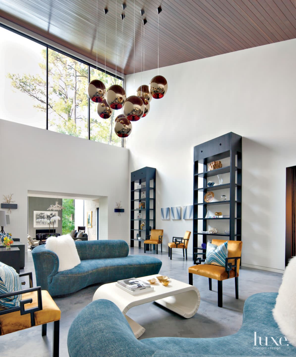 Modern White Double-Height Great Room | LUXE Interiors + Design