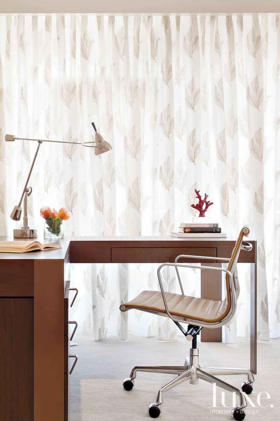 Contemporary Cream Study Walnut Desk | Luxe Interiors + Design