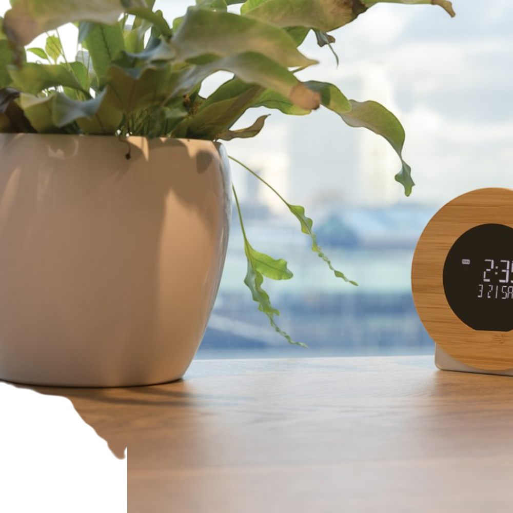 Orologio da Scrivania LCD in ABS Riciclato RCS e Bambù | HelloPrint