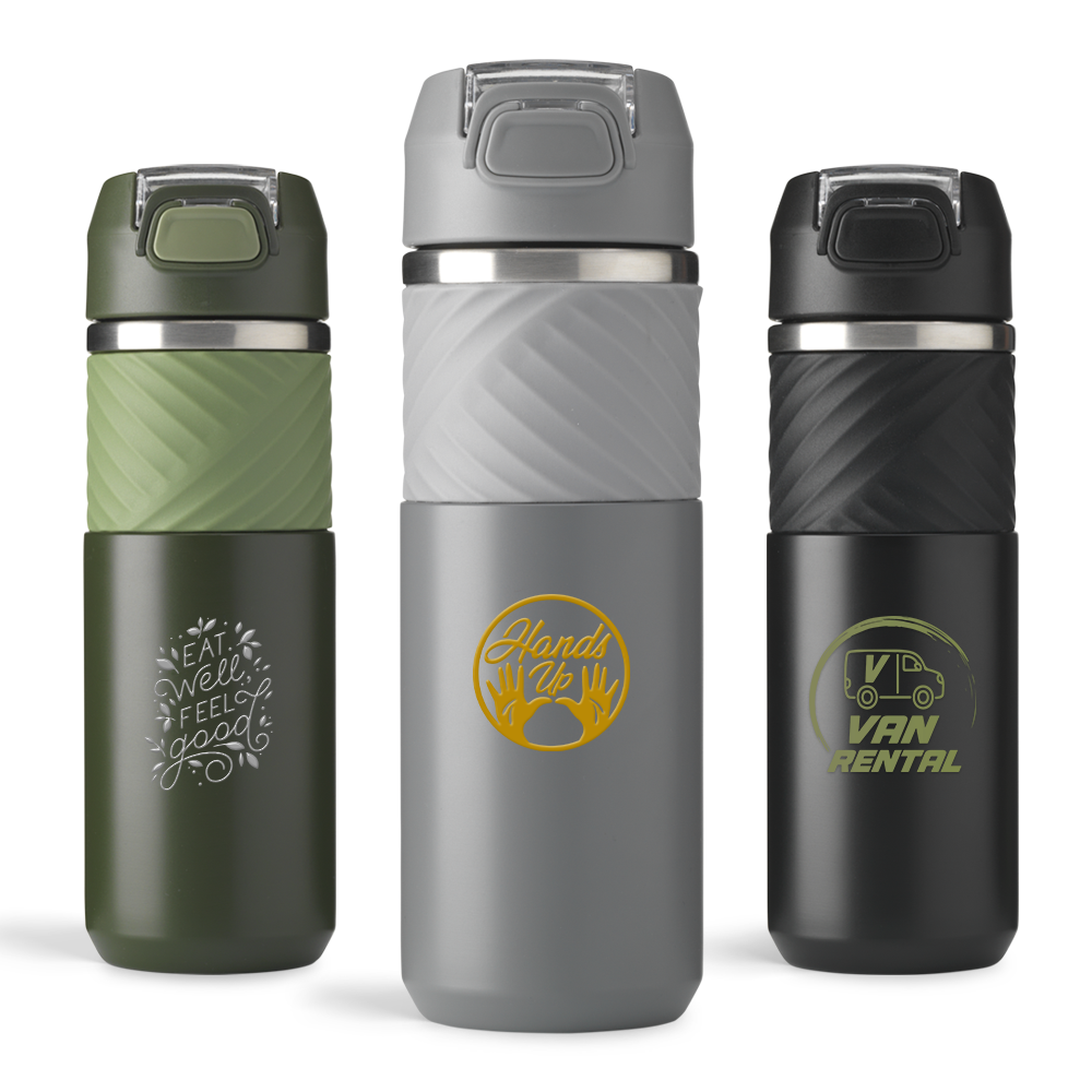 Bouteille thermos tecyclée avec bec verseur et paille | HelloPrint