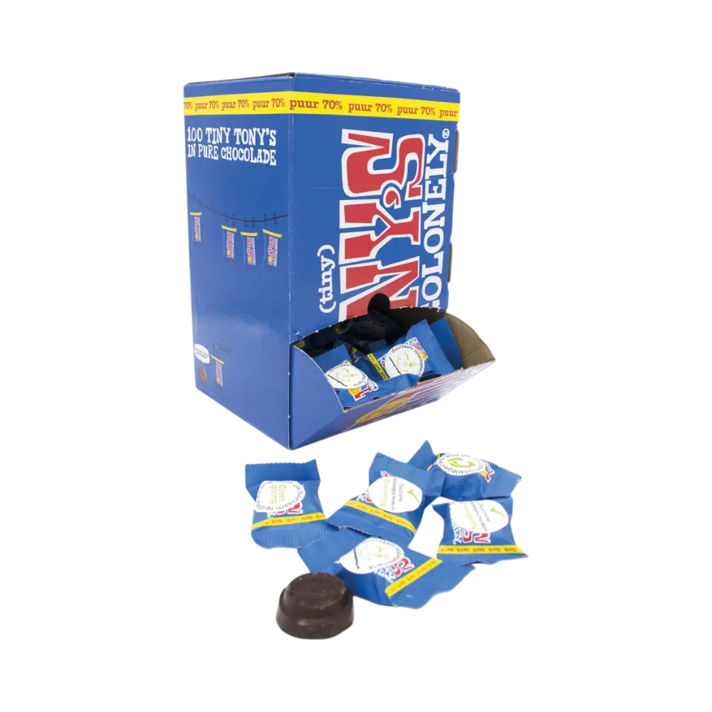 100 Tiny Tony's with own sticker in a box | HelloPrint