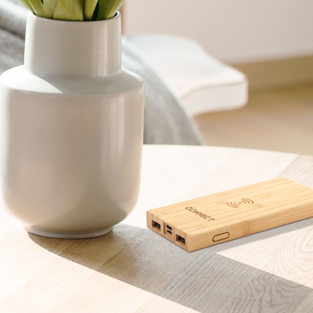 Wireless Bamboo Power Bank | HelloPrint