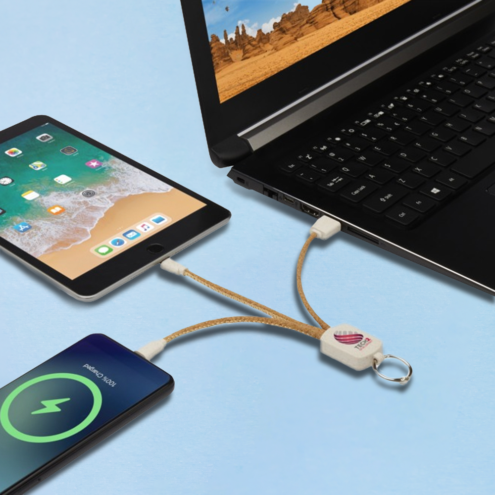 Wheat sStraw and Cork 3-in-1 Charging Cable | HelloPrint