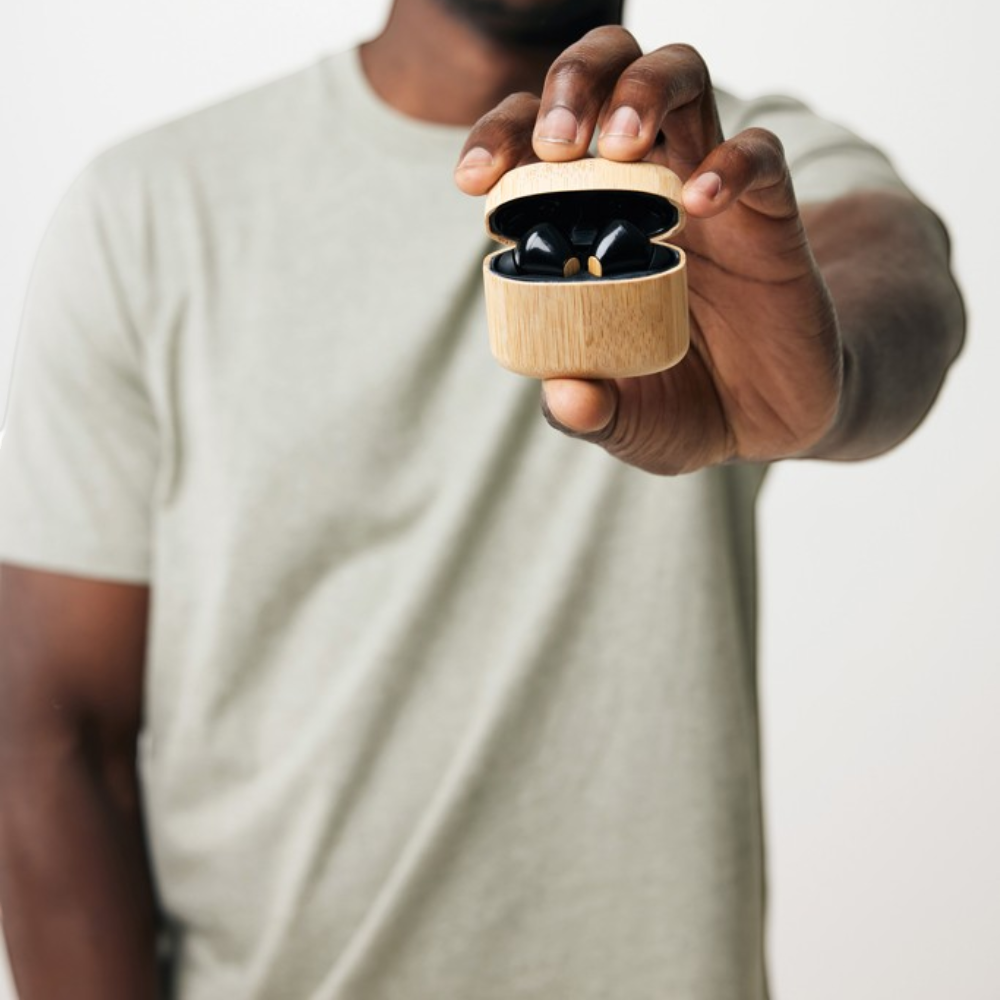Bamboo TWS Earbuds with RCS Recycled Plastic | HelloPrint